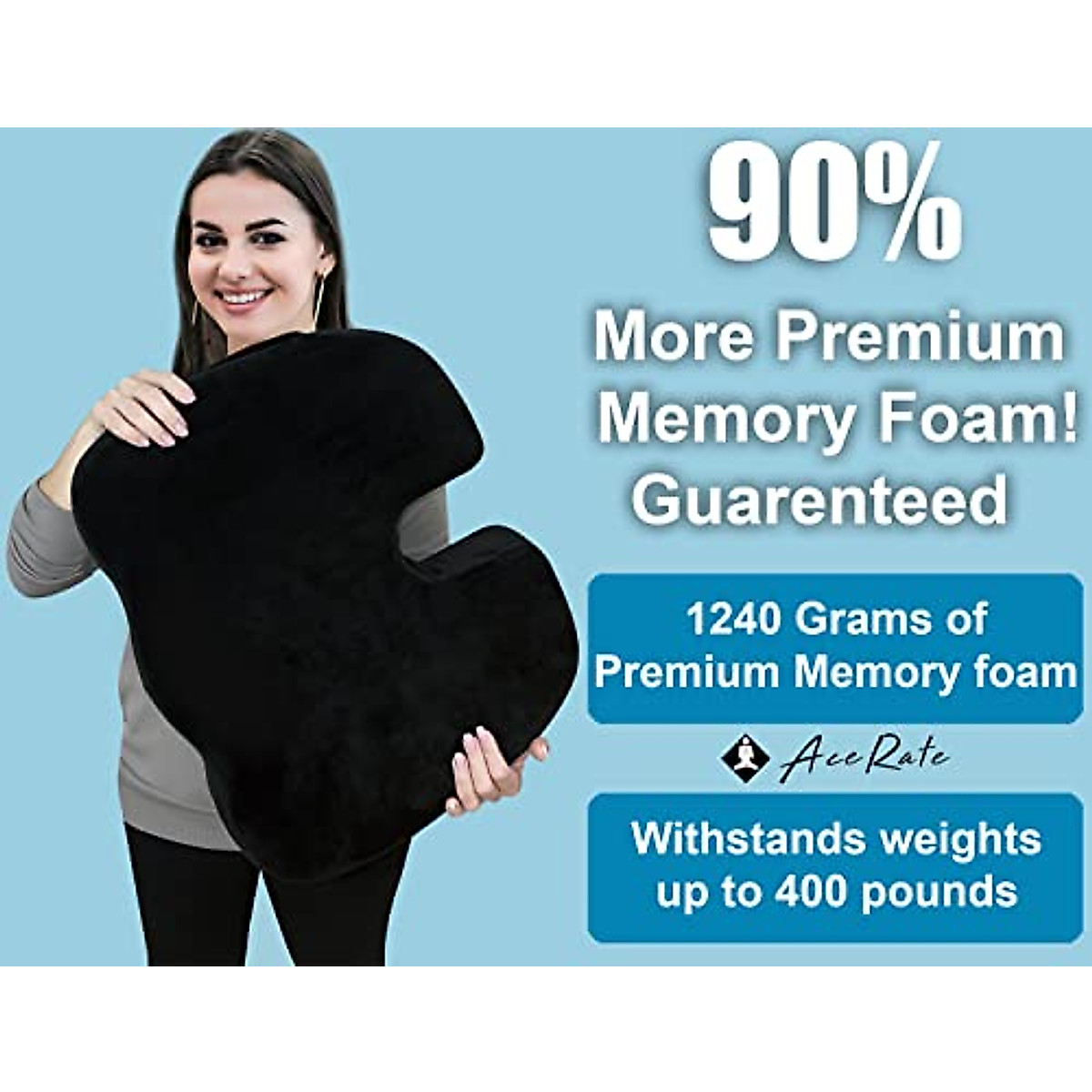 Orthopedic Gel Seat Cushion-Office Chair Cushion w/ 90% More Memory Foam for Sitting Comfort-Ergonomic for Coccyx, Tailbone, Sciatica & Back Pain Relief Perfect for Car, Truck, Wheelchair, Desk Chair