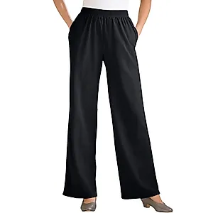 Woman Within Women's Plus Size Petite 7-Day Knit Wide Leg Pant - 2X, Black