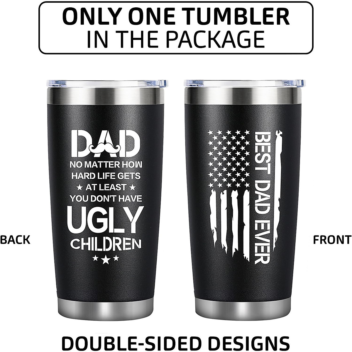 Best Dad Gifts from Kids, Son, Daughter, Funny Christmas Gifts for Dad, Cool Birthday Gifts Dad, Fathers day, Unique Thanksgiving Day Gifts, Dad Travel Coffee Mug Wine Tumbler with Lids and Straw 20oz