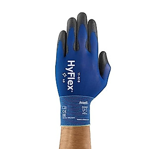 Ansell HyFlex 11-618 Nylon Light Duty Multi-Purpose Glove with Knitwrist, Abrasion/Cut Resistant, Size 6, Blue (Pack of 12 Pair)