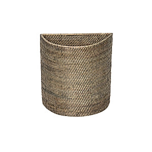 KOUBOO Rattan Laguna Half-Moon Waste Basket Trash Can – Laundry Room Storage, Wicker Garbage Can, Office, Bathroom, Kitchen, Bedroom Waste Basket, Gray - Brown