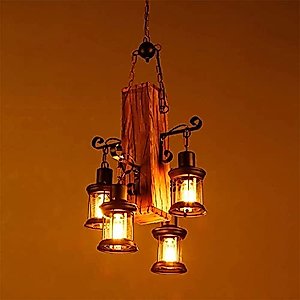 RAUGAJ Lámpara de Araña de 4 Luces Lámpara Colgante de Metal de Personalidad Retro E27 Lámpara Colgante de Barra de Loft Industrial, Altura Lámpara Colgante Vintage Ajustable para la Sala de Estar Caf