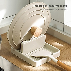 ZWMBYN 2PCS Spoon Rest Pan Pot Lid Holder Rack, Foldable Pot Pan Cover Stand, Countertop Storage Shelf with Drip Tray, Holder Rack for Spatula Soup Spoon