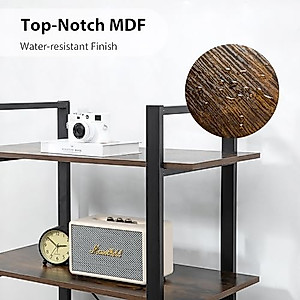 WEASHUME 5 Shelf Vintage Industrial Rustic Bookshelf, Metal and Wood Bookshelf Furniture Farmhouse Wooden Bookshelves for Home Living Room Bedroom Office Storage (Vintage Brown)