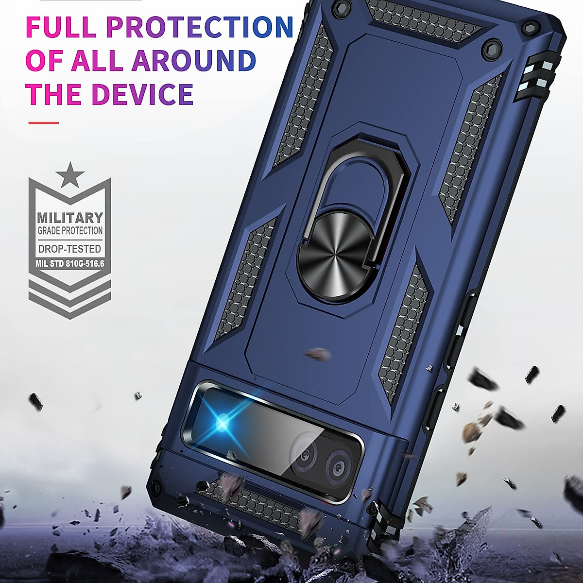 Google Pixel 6A 2022 Military-Grade Shockproof Case with Screen Protector, 16ft Drop Tested, Magnetic Kickstand & Car Mount - Blue