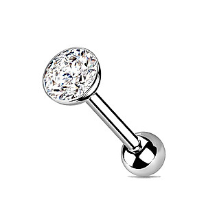 Dynamique Implant Grade Titanium Threadless Push In Cartilage Barbell With CZ Bezel Set Ball Top (Sold Per Piece)