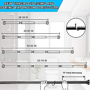 Matte Black Spring Tension Shower Curtain Rod - 40-74 Inches Adjustable Curtain Rod No Drill, Rustproof, No-drilling, Anti-slip, for Closet Bathroom Windows