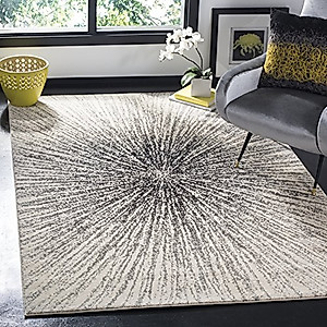 SAFAVIEH Evoke Collection 5'1" Square Black/Ivory EVK228K Abstract Burst Non-Shedding Living Room Bedroom Area Rug