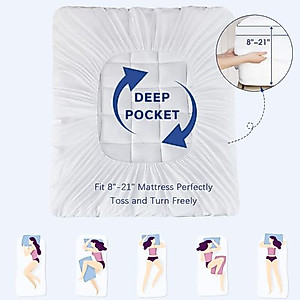 CYMULA Super Queen Cooling Mattress Topper, Extra Thick 8-21 Inch Elasticated Deep Pocket, Plush Down Alternative Fill, White