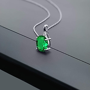 Gem Stone King 14K White Gold Oval Gemstone Birthstone and White Diamond Necklace | Oval 12X10MM | White Gold Pendant Necklace For Women | with 18 Inch Chain