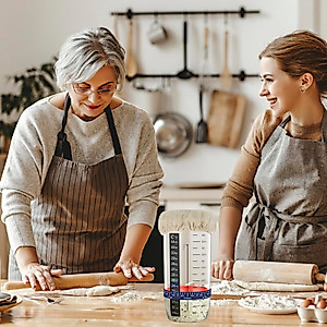 Sourdough Starter Jar, Aluminium Lid Sourdough Starter Container Clear Glass Sourdough Fermentation Jar 730ml with Cloth Cover Spatula Elastic Band Thermometer Strip Labels Pen for Bread Baking