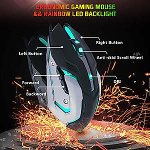 Mechanical Gaming Keyboard and Mouse Combo-CHONCHOW TKL 87 Keys Blue Switche RGB Rainbow Backlit Keyboard 3200DPI Mice with 6 Button Value Combo for PS4 Xbox Laptop Windows PC Gamer