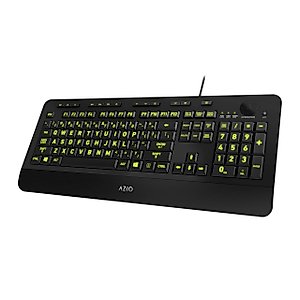 Azio Vision Backlit Computer Keyboard - Wired USB Keyboard with LARGE PRINT keys and 5 Interchangeable Backlight Colors (KB506)