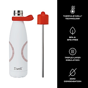S'well Stainless Steel Water Bottle with Flip Straw Cap and Handle, 17oz, Home Run, Triple Layered Vacuum Insulated Containers Keeps Drinks Cold for 36 Hours and Hot for 10, Perfect for On the Go