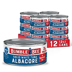 Bumble Bee Solid White Albacore Tuna in Oil, 12 oz Can (Pack of 12) - Wild Caught Tuna - 21g Protein per Serving, High in Omega-3s - Non-GMO Project Verified, Gluten Free, Kosher