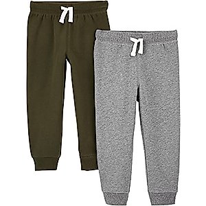 Simple Joys by Carter's Boys' 2-Pack Pull on Fleece Pants, Grey Heather/Olive, 3T