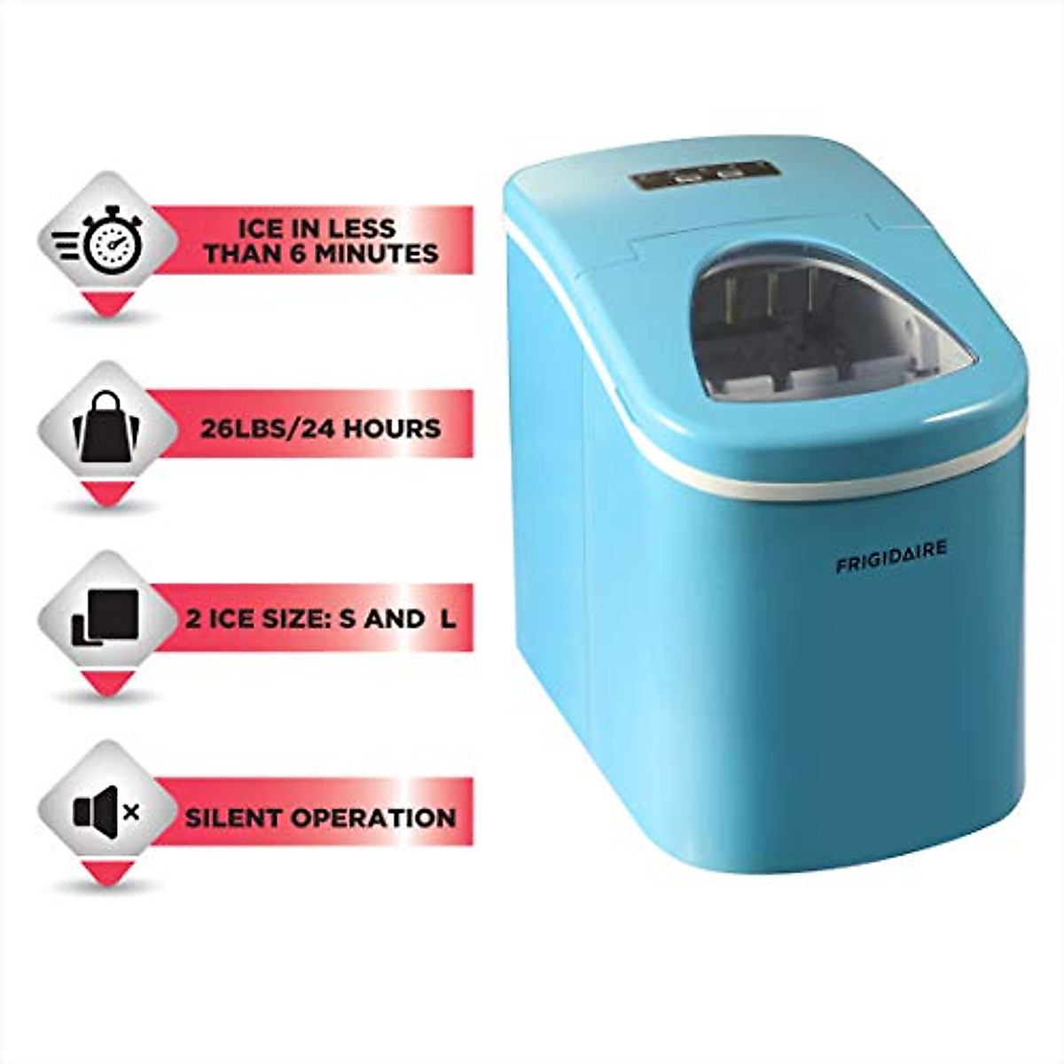 Frigidaire EFIC108-BLUE Counter-top Portable, Compact Ice Maker, Blue, 26 lb per Day