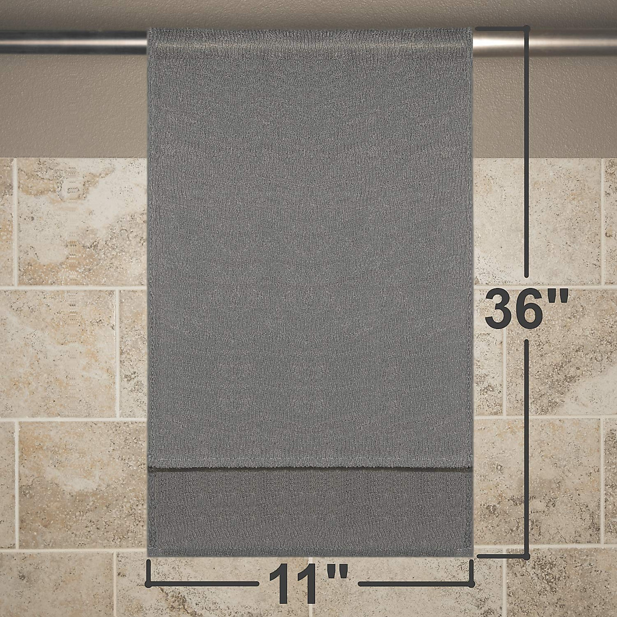 Mayberry Health and Home Extra Long (36 Inches) Exfoliating Bath Cloth (2 Pack) Gray Nylon Bath Towel, Stitching on All Sides for Added Durability