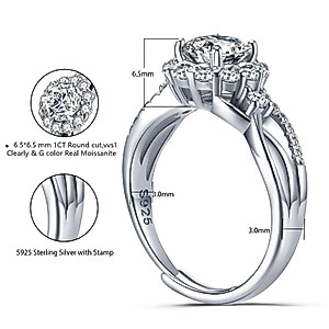 Atylyk 1 Carat Moissanite Adjustable Engagement Ring Wedding Promise 925 Sterling Silver Solitaire Rings for Women (Flower Ring)