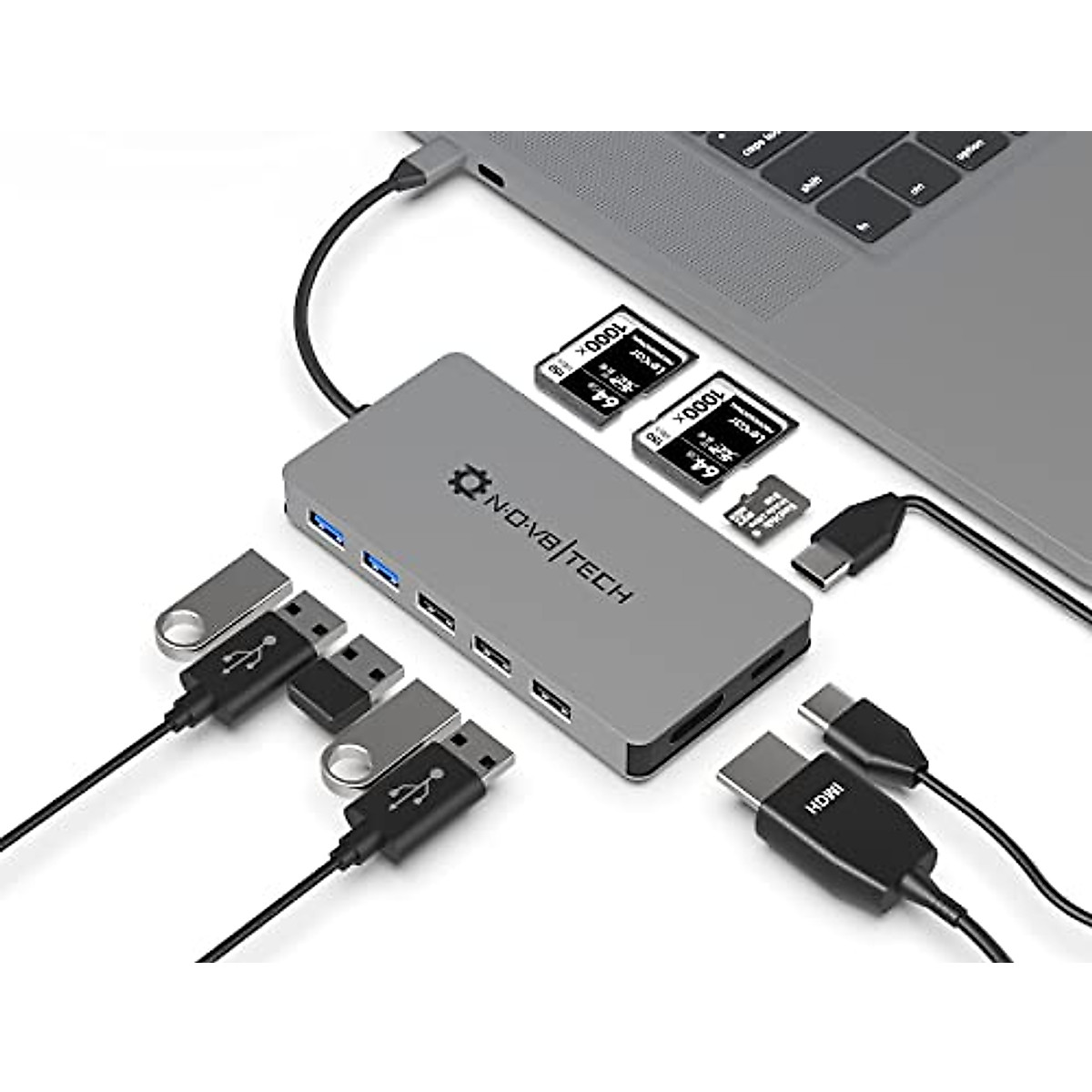 NOV8Tech USB C Hub, 11 in 1 USB Hub 3.0 Adapter Dongle for M1 MacBook Pro Air, Windows Laptop and Other Type C Devices, 4K HDMI, 100W USB C Dock PD, Micro SD & 2X SD, 2X USB 3.0, 3X USB 2.0