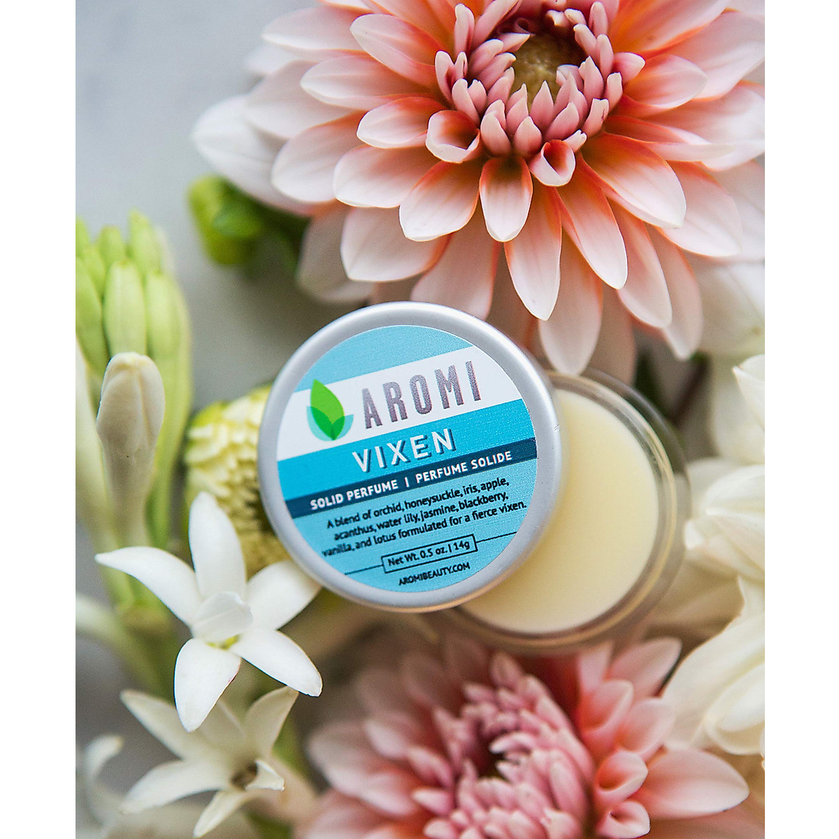 Aromi Vixen Solid Perfume | Fruity, Floral Fragrance, Jasmine, Honeysuckle, Water Lily Scent, Vegan, Cruelty-free, Wax Based, Travel, Women's Gift, Handmade (Vixen)