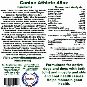 Vibrant Pets Canine Athlete (Advanced) | Produces Beautiful, Shiny, Lustrous Coats | Gives Your Dog Youthful Puppy Energy Again | Strengthens Joints & Muscles | All-in-one Nutrition