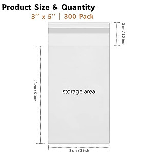 300Pcs Self Sealing Cellophane Bags, 3 × 5 Inches Clear Plastic Cello Bags Thick OPP Resalable Treat Bags for Packaging Bakery, Cookies, Goodies, Snacks, Candies, Party Favors, Handmade Soap