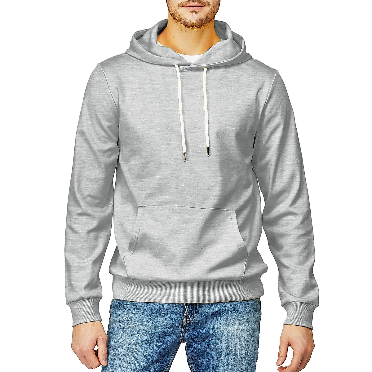 H2H Men's Slim Fit Lightweight Long Sleeve Pullover Basic Hoodie with Pocket and White String GRAY US M/Asia L (CMOHOL050)