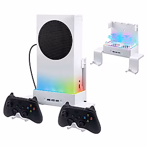 Mcbazel Wall Mount Kits with Cooling Fan for Xbox Series S, RGB Color LED Cooling System Stand with 3-Level Adjustable Speed, Extra 3 USB Port & 2 Controller Holder