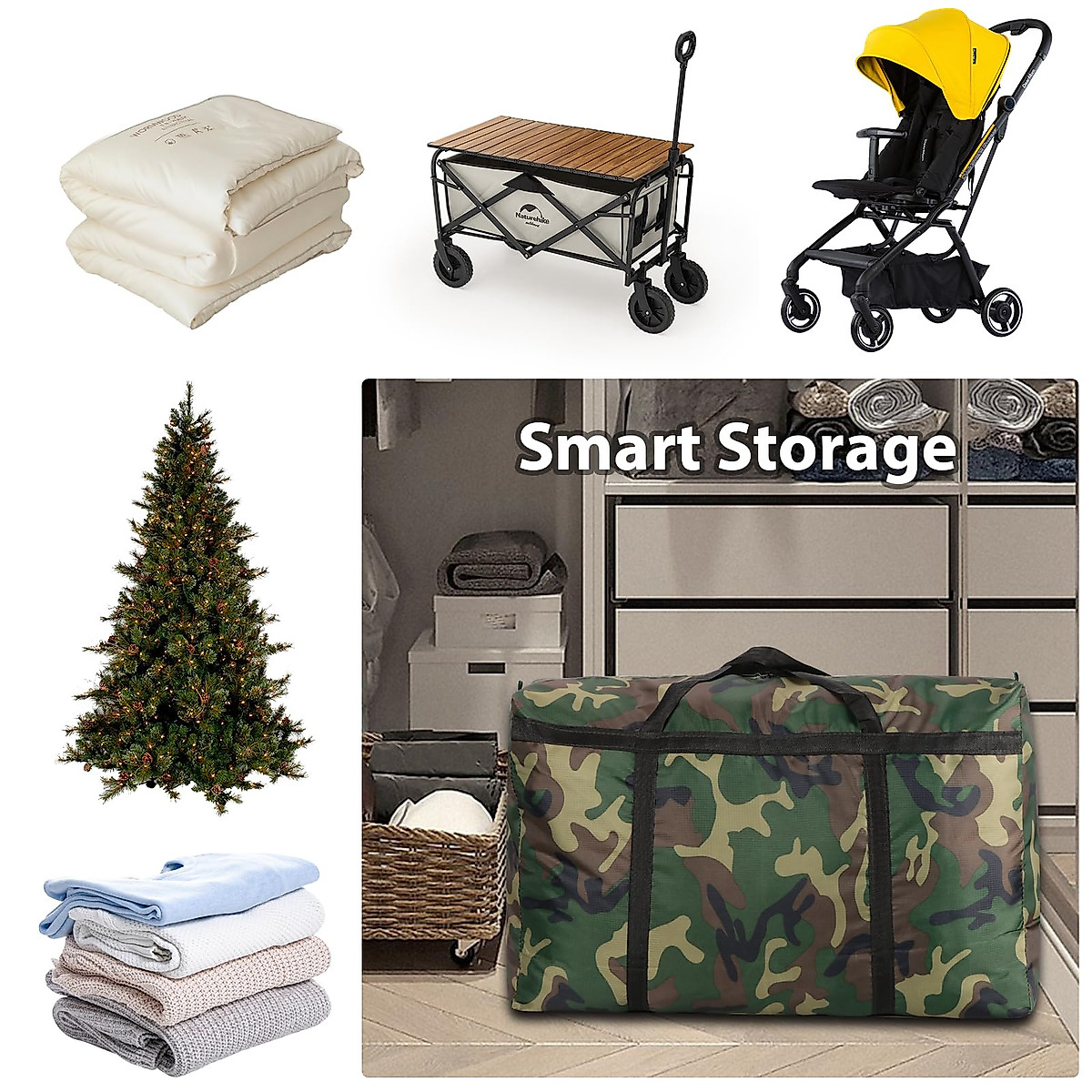 2 Packs Camouflage 100L Extra Large Moving Bags, Heavy Duty Storage Bags, 600D Oxford Cloth Wrap Around Handles Double Zipper, Waterproof Reusable Convenient (100L - 2 Packs)