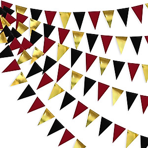 30 Ft Red Black and Gold Party Decorations Hanging Paper Triangle Banner Bunting Flag Pennant Garland for Graduation Birthday Bachelorette Engagement Wedding Bridal Shower Anniversary Casino Party
