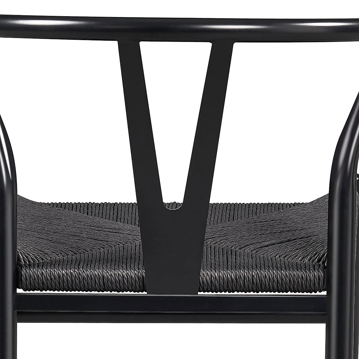 Yaheetech Set of 4 Weave Chair Mid-Century Metal Dining Chair Y-Shaped Backrest Hemp Seat, Large Black