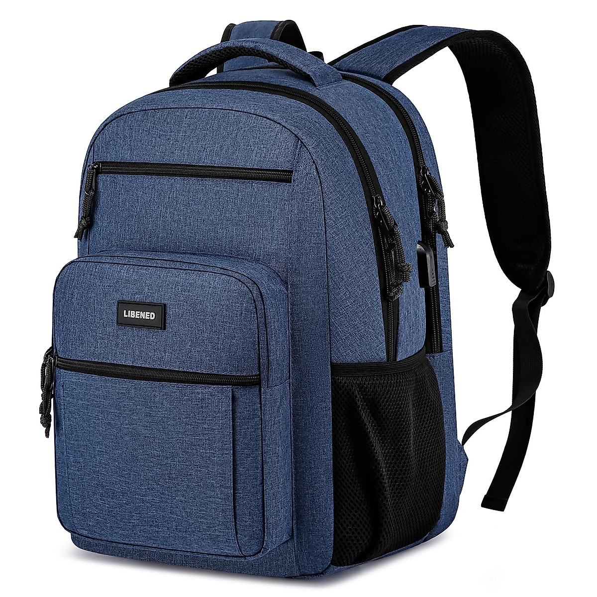 LIBENED School Backpack for Teens Boys, 15.6 Inch Laptop Backpack with USB Charging Port, Travel Backpack Waterproof College Bookbag with Compartments, Ergonomic Straps, Blue