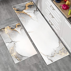 OBUSATT Marble Kitchen Rug and Mat Non-Slip Washable Marble Farmhouse Mats for Absorbent, Easy Clean Thick Kitchen Mat Set for Home, Office, Sink, Laundry Floor