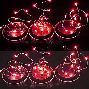 POPPAP Solar Jar Lid Lights Solar String Lights Fairy Lights for Mason Jar Decor Lights,Outdoor Lighting LED Landscape Lights 20 LED 78.74inch 6Lids Red