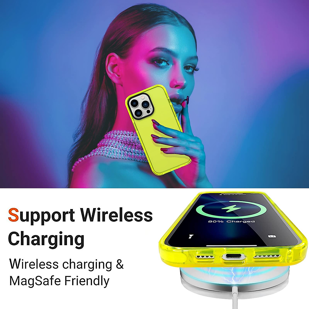 Neon Clear Case for iPhone 14 Pro Max, Cute Retro Vibrant Design Phone Cases Women 80s Accessories,Camera Protector Cover Soft Silicone Shockproof Protective MAX 6.7inch