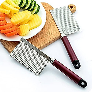 2 Pcs Potato Crinkle Cut knife, Stainless Steel Wavy Slicer, Decorative Knife for Fruits and Vegetables, Home Kitchen Wavy Blade Cutting Tool. For Carrot,Cheese,Potatoes Decoration Gadget (Black+Red)