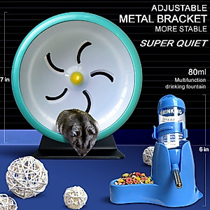 Hamster Silent Wheel, Super-Silent Small Animal Exercise Wheel Accessories, Quiet Hamster Running Wheels with Adjustable Stand for Hamsters,Gerbils,Mice,Small Pet 7in (Blue D)