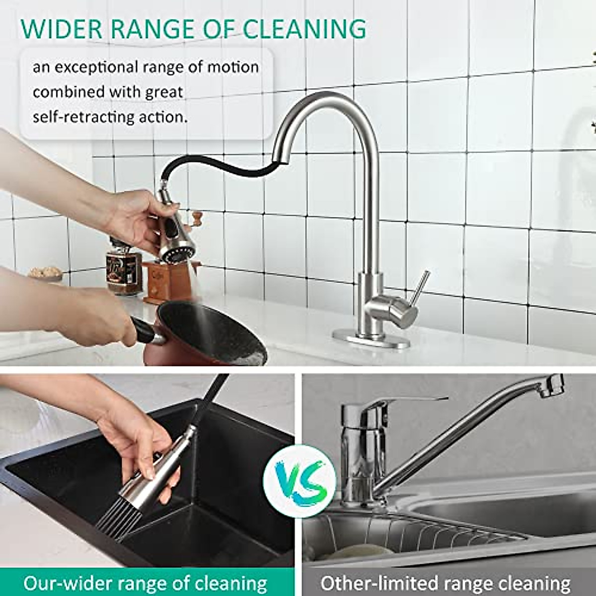 Kitchen Sink Faucet,Hans D'blanc Single Handle Single Hole Brushed Nickel Kitchen Faucet with Pull Down Sprayer 3 Modes for Kitchen RV Bar Sink,Included Deck Plate for Single or 3 Holes