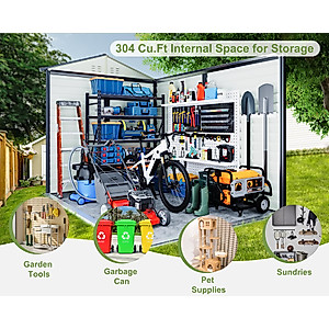 VanAcc 6.5x9x7 FT Outdoor Storage Shed with Shutter Design, Metal Garden Shed with Lockable Doors and Vents, Tool Storage Shed for Backyard, Patio, Lawn, White & Charcoal Gray