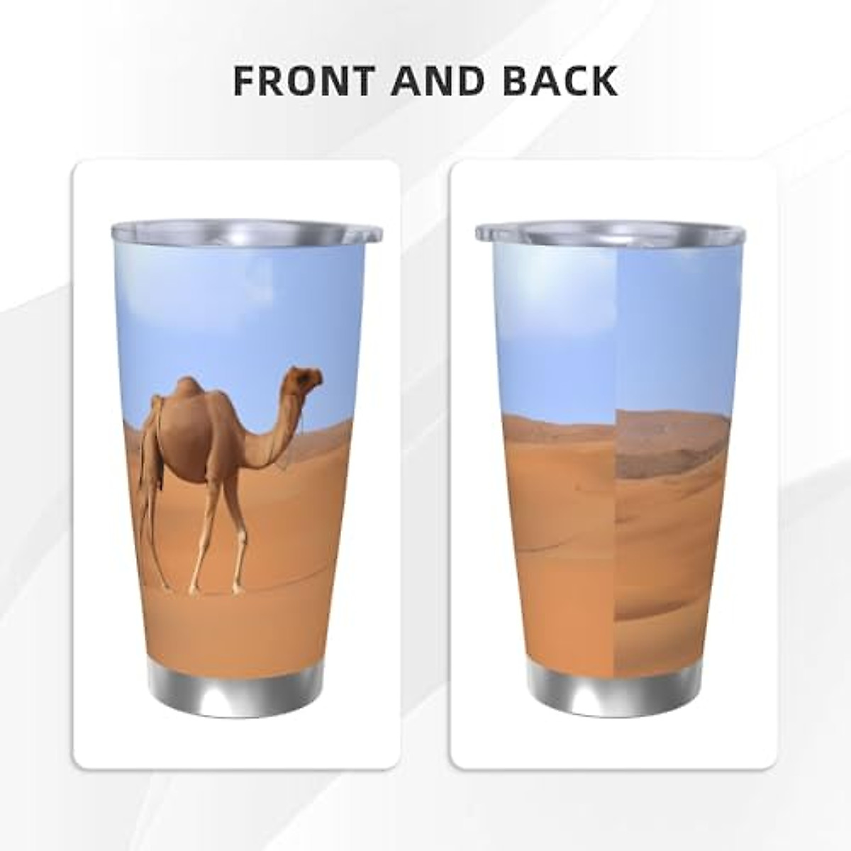 NHJKLWQSZ Desert Sand Camel 20oz Stainless Steel Tumbler With Lid And Straw, Double Wall Vacuum Insulated Coffee Mug Travel Cups Leak-Proof Lid For Hot And Cold Drinks, Metal Straws And Brush