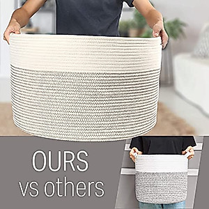 LotFancy XXXL Cotton Rope Storage Basket with Handles, 21 X 21 X 13’’ Large Woven Toy Basket for Baby Living Room, Bathroom, Laundry, Bedroom, Nursery, Blanket Holder