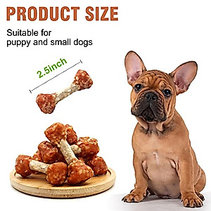 MON2SUN Dog Treats, 16oz Mini Rawhide Dog Chews, Chicken Dumbbells with Rice for Small Dogs & Toy Breed, Promotes Dental Health (2.5 Inch 30 Count)