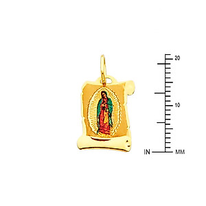 GoldenMine Fine Jewelry Collection 14k Yellow Gold Religious Our Lady of Guadalupe Enamel Picture Charm Pendant