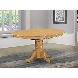 East West Furniture AVT-OAK-TP Avon Modern Kitchen Table - an Oval Dining Table Top with Butterfly Leaf & Pedestal Base, 42x60 Inch, Oak