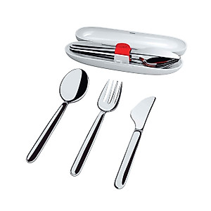 Alessi SA04S3 G Food à Porter Travel Cutlery Set: Spoon, Fork, Knife in 18/10 Stainless Steel, One size, steel