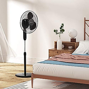 PELONIS 16'' Pedestal Remote Control, Oscillating Stand Up Fan 7-Hour Timer, 3-Speed and Adjustable Height, PFS40A4BBB, Supreme 16"-Black