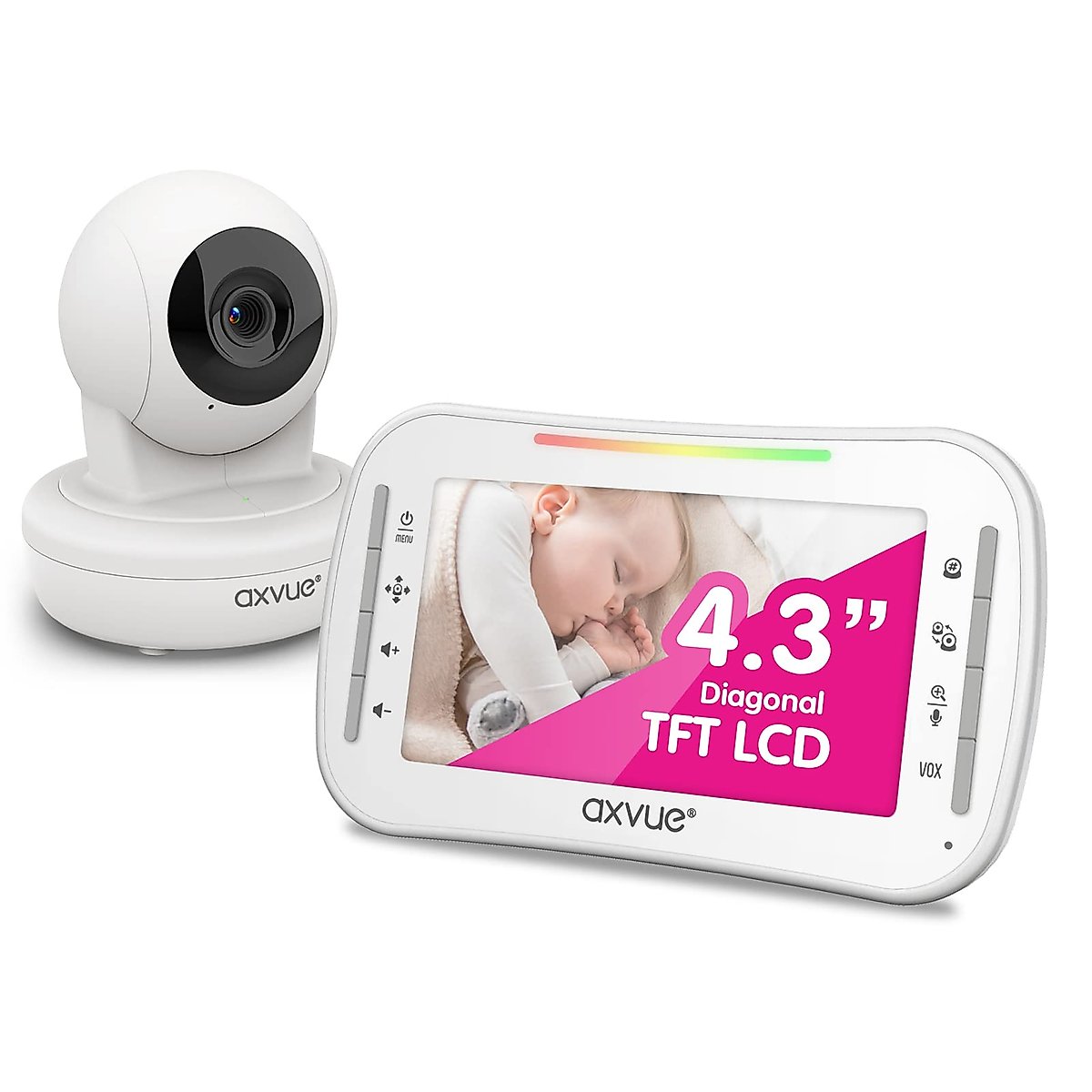 AXVUE Video Baby Monitor with 4.3" LCD Screen (High Resolution) and Remote Pan-Tilt-Zoom Camera Infrared Night Vision Extended Battery Long Range 1,000 feet