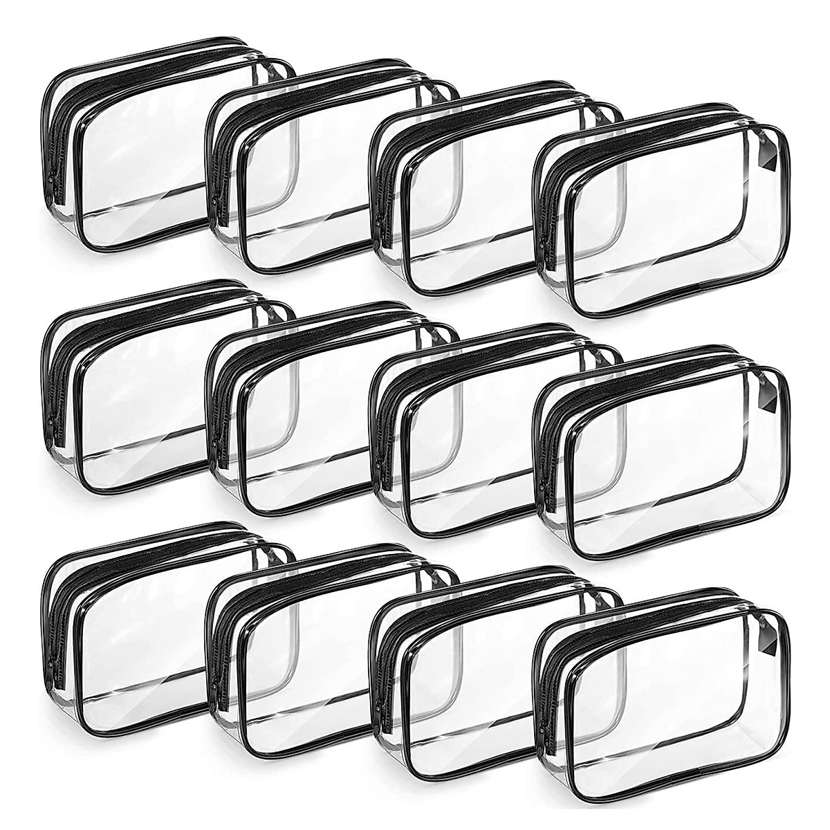 12 Pieces Clear Cosmetics Bag PVC Zippered Clear Toiletry Carry Pouch Portable Cosmetic Makeup Bag Waterproof Makeup Bag Vinyl Plastic Organizer Case for Vacation Bathroom (Black,Large)