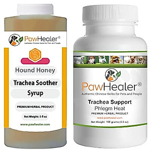 Trachea Soother Syrup Bundle with Trachea Support: Phlegm Heat - Natural Herbal Remedy for Symptoms of Collapsed Trachea for Dogs - Combo of (1 Bottle) 5 fl oz Syrup & (1 Bottle) 100 Grams Powder…